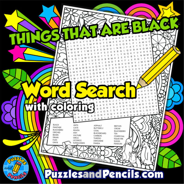 Things that are Black Word Search Puzzle with Coloring | Wordsearch ...