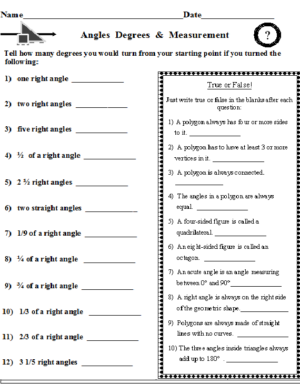 Angles Degrees and Measurement Worksheets PLUS Angles Word Search ...