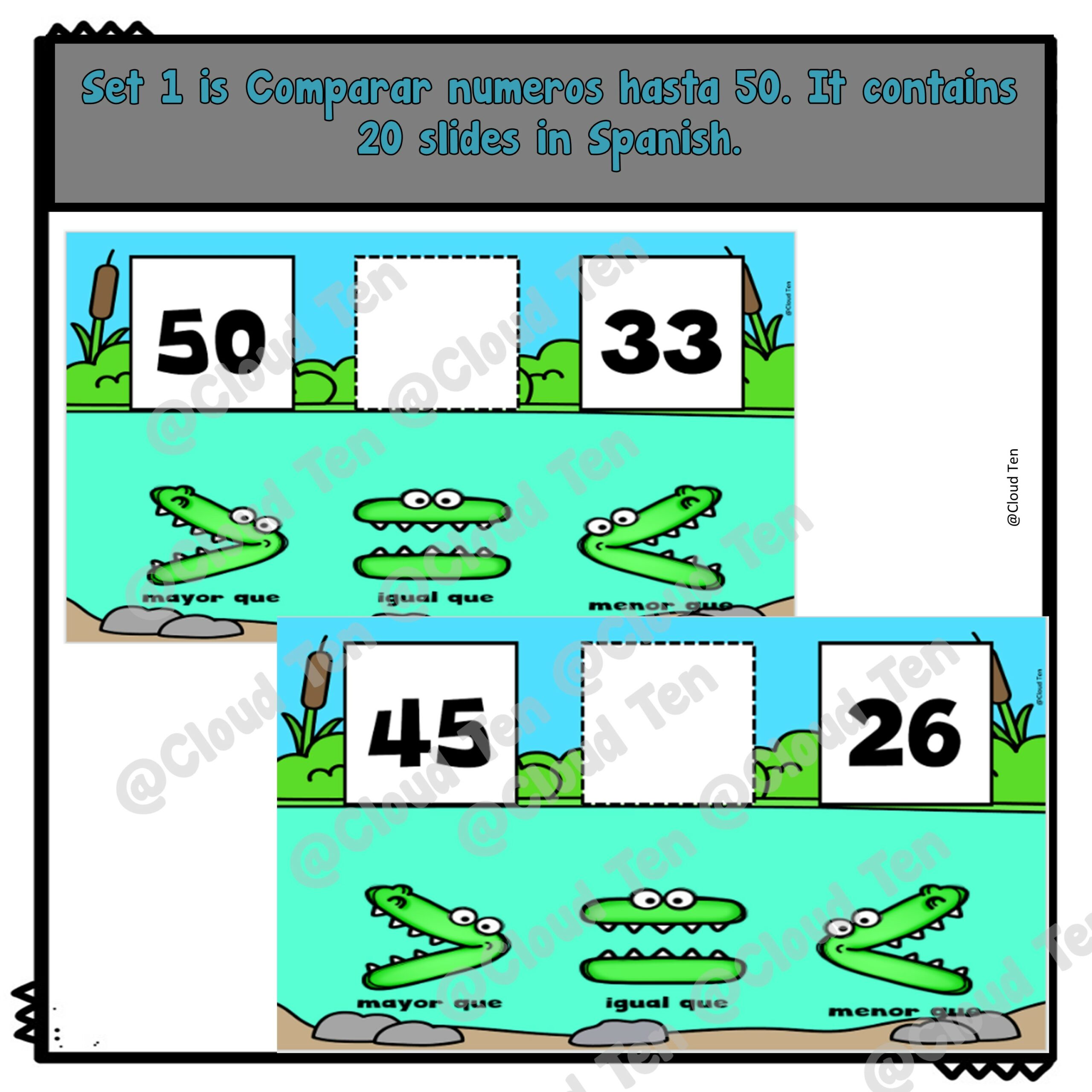 Comparar numeros con cocodrilos en Google Slides™ | Made By Teachers