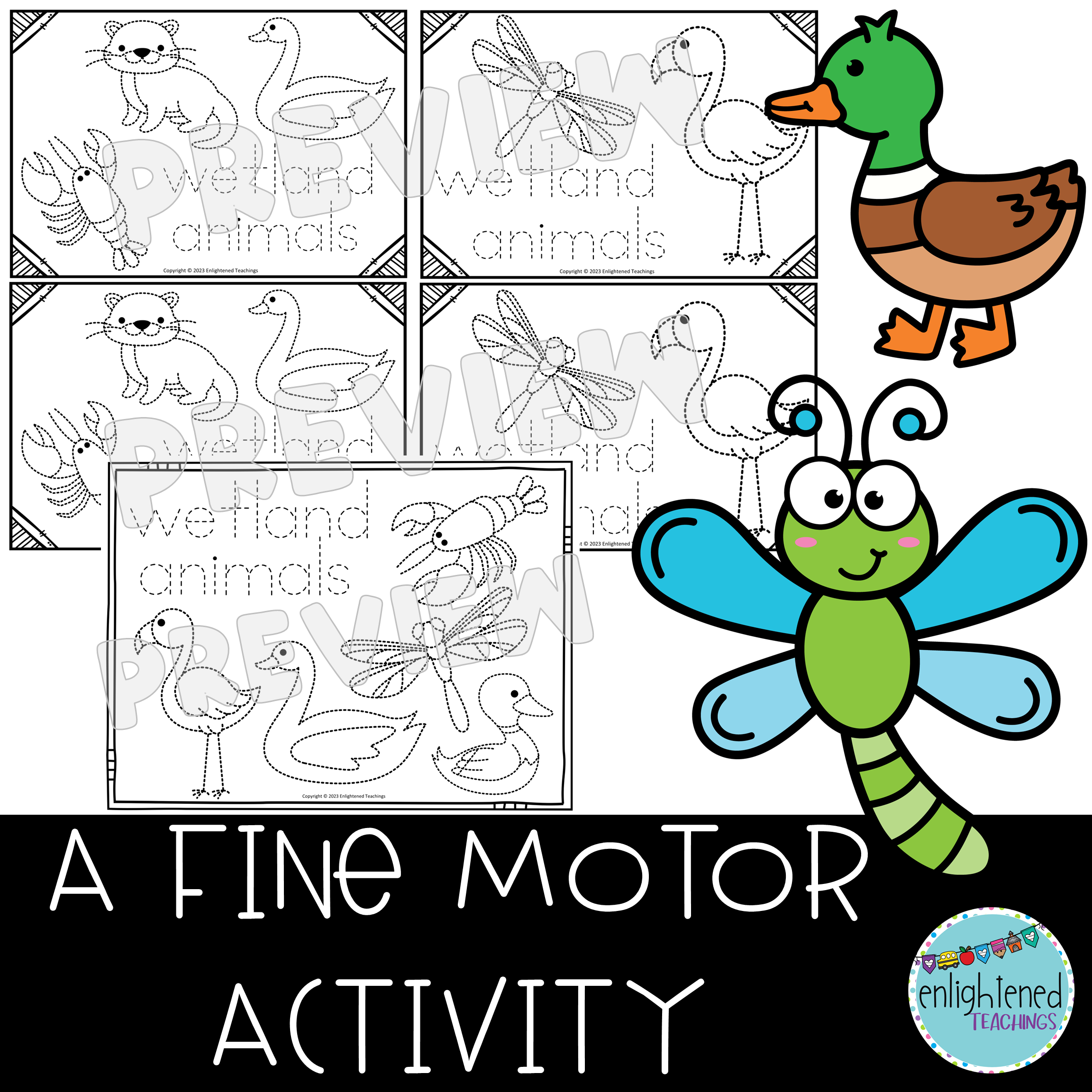 Wetland Animals Tracing Worksheets Fine Motor Activity Tracing ...