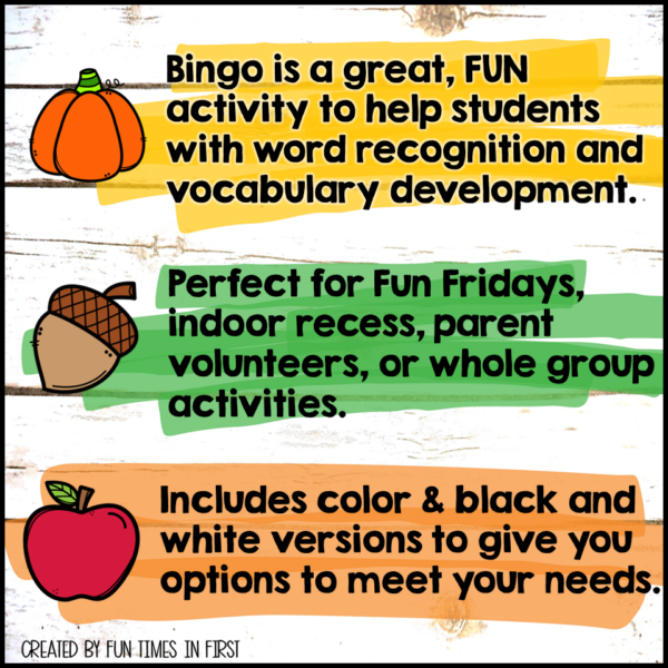 Fall Bingo Game | Fall Activity | Made By Teachers