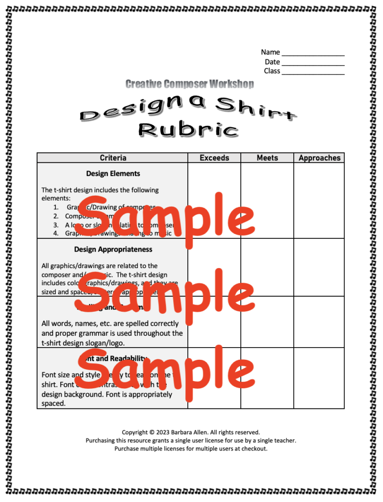 Design a Music Composer T-Shirt Lesson Project - Printable | Made By ...