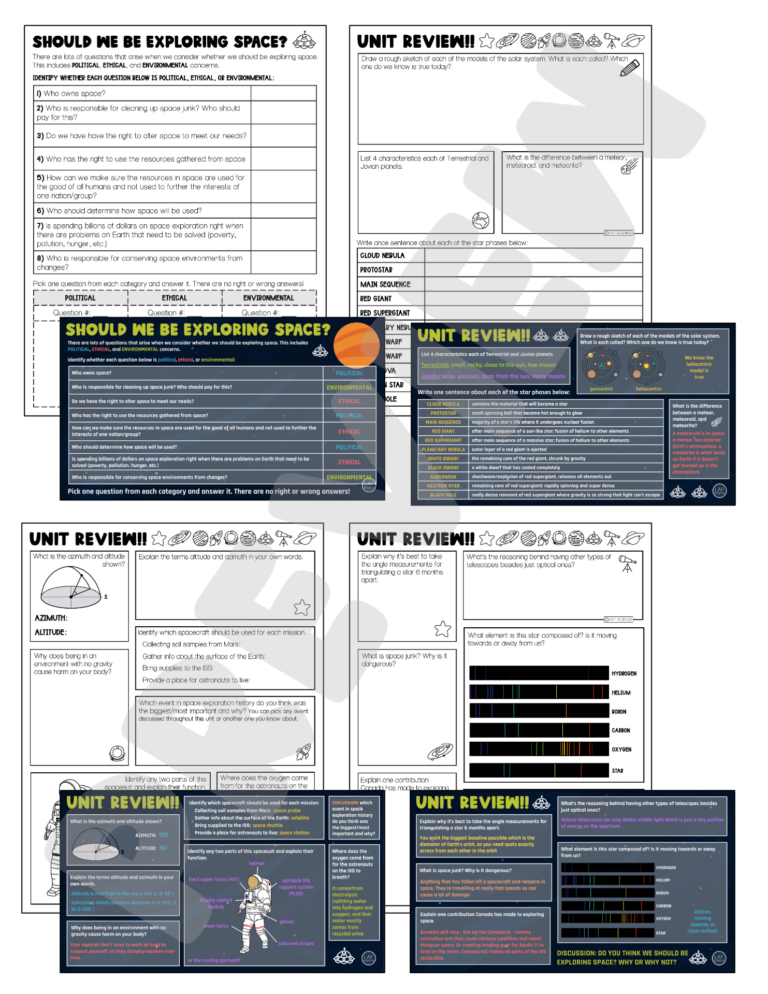 Space Unit Pack (Alberta Science 9 Curriculum) | Made By Teachers