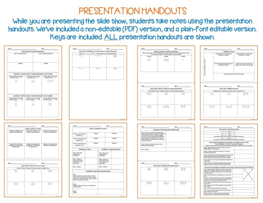 Multiplying and Dividing Rational Expressions - Algebra Guided Note ...