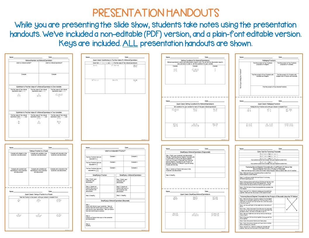 Multiplying and Dividing Rational Expressions - Algebra Guided Note ...