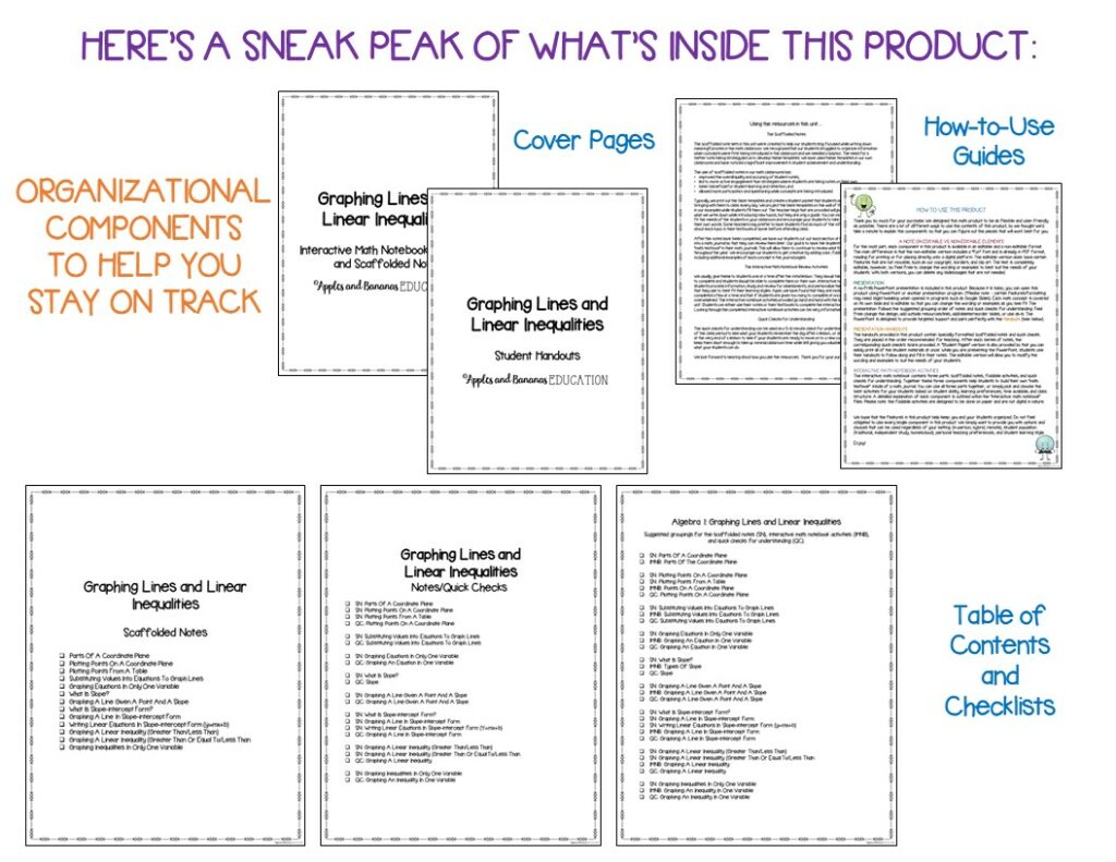 Graphing Lines and Linear Inequalities - Algebra Guided Note-Taking ...