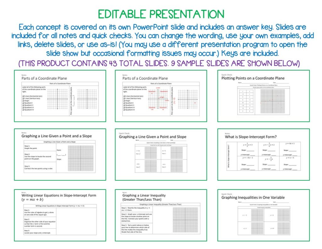 Graphing Lines and Linear Inequalities - Algebra Guided Note-Taking ...