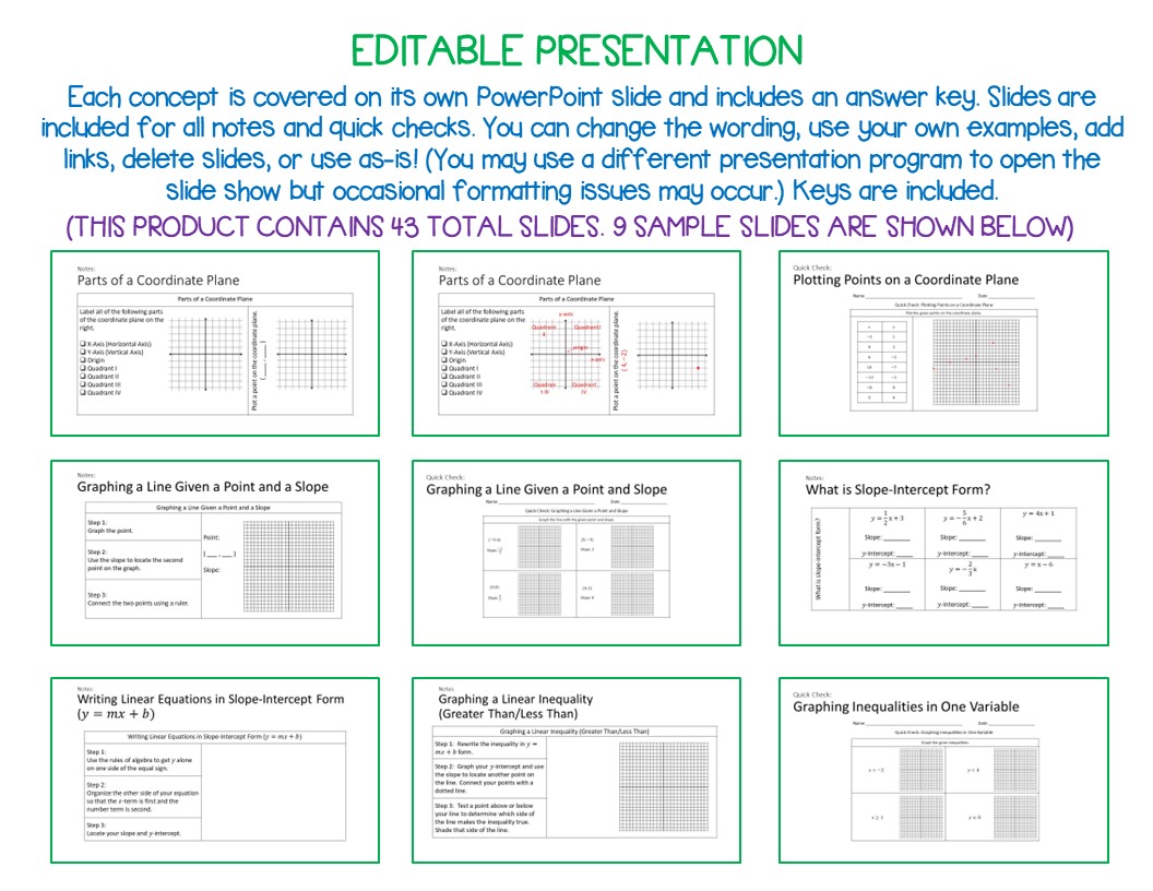 Graphing Lines and Linear Inequalities - Algebra Guided Note-Taking ...