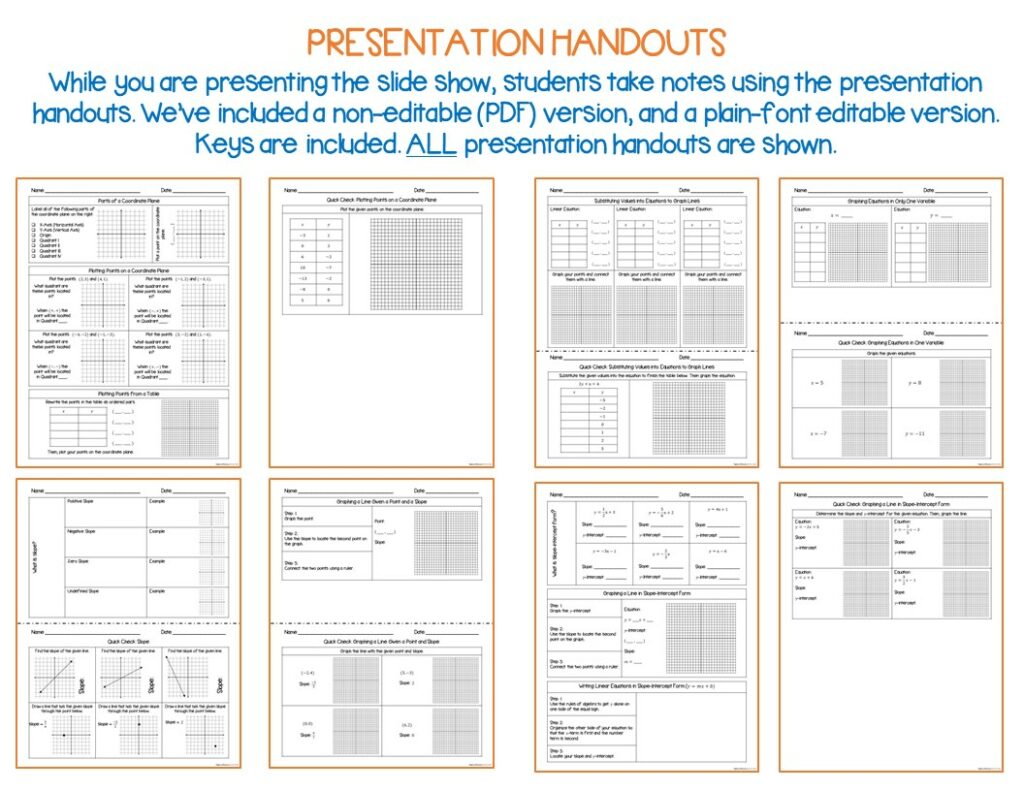 Graphing Lines and Linear Inequalities - Algebra Guided Note-Taking ...
