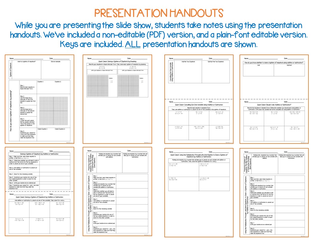 Systems of Equations - Algebra Guided Note-Taking Activities | Made By ...