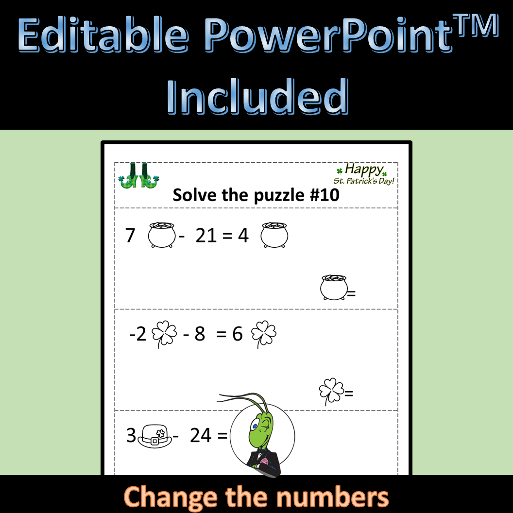 St. Patrick's Day Solving Equations | Number Sense Logic Puzzles ...