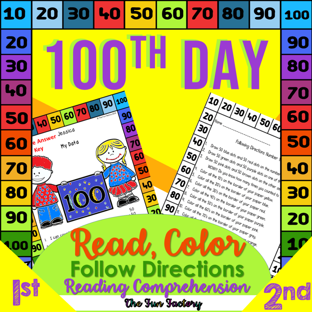100th Day of School Activities | Read and Color Following Directions ...