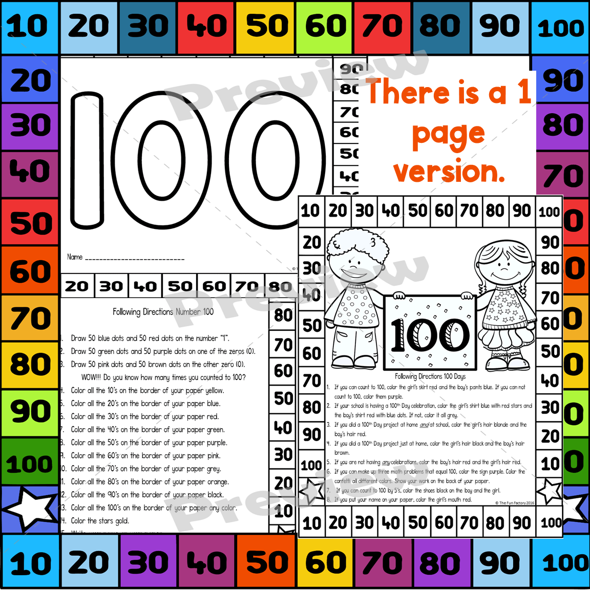 100th Day of School Activities | Read and Color Following Directions ...
