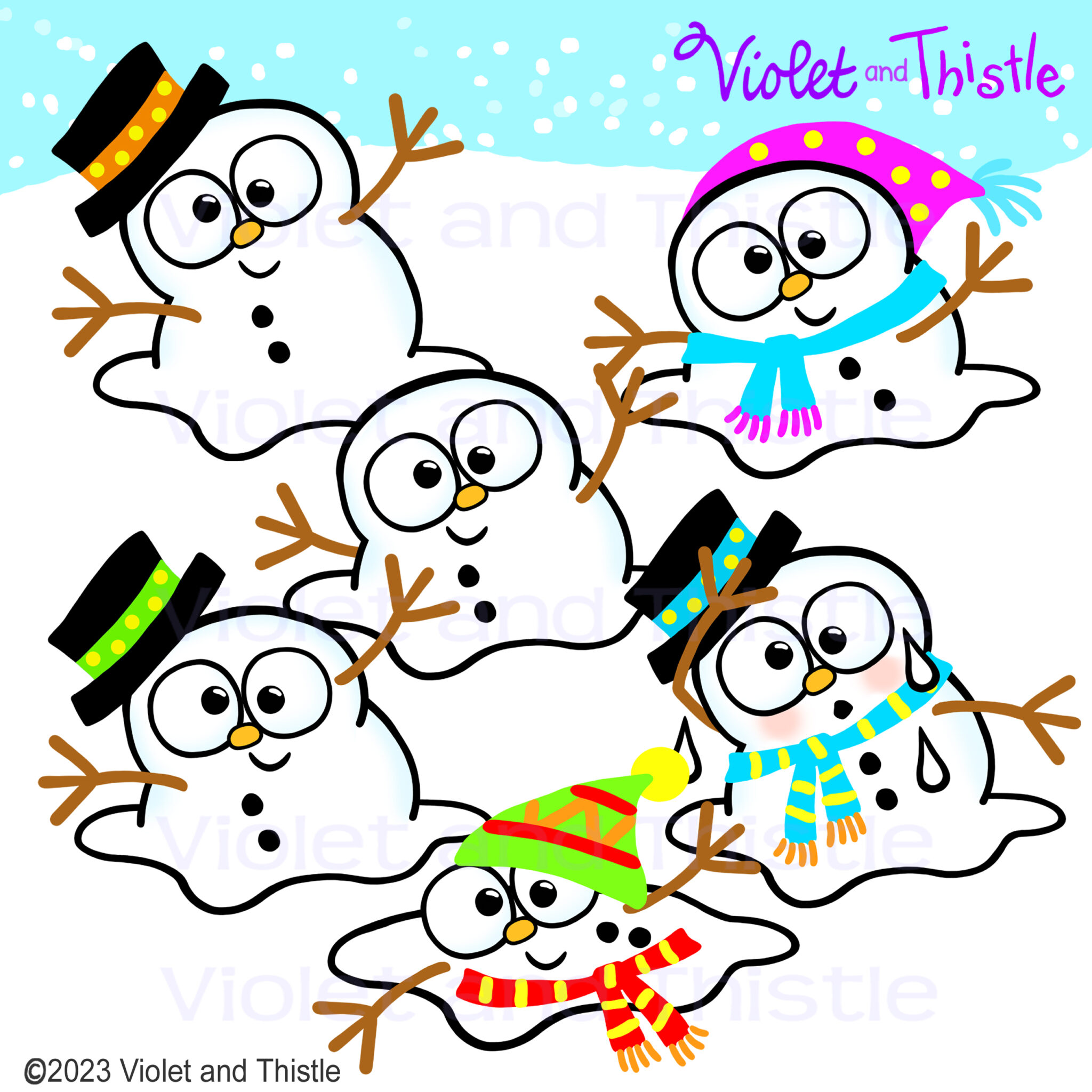 Snowman Clipart Melting Snowmen Clip Art Frosty Sneezy Fun Cute Happy ...