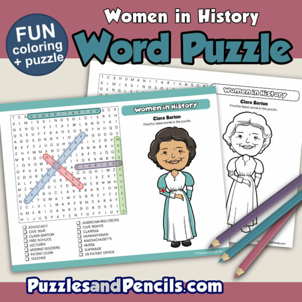 Clara Barton Word Search Puzzle | Women in History Wordsearch | Made By ...