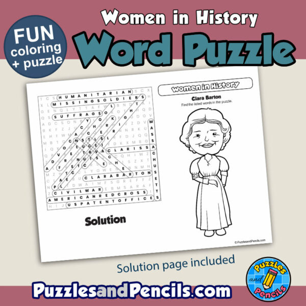 Clara Barton Word Search Puzzle | Women in History Wordsearch | Made By ...