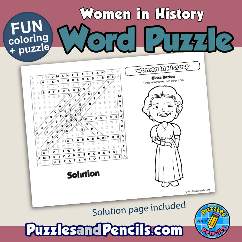 Clara Barton Word Search Puzzle | Women in History Wordsearch | Made By ...