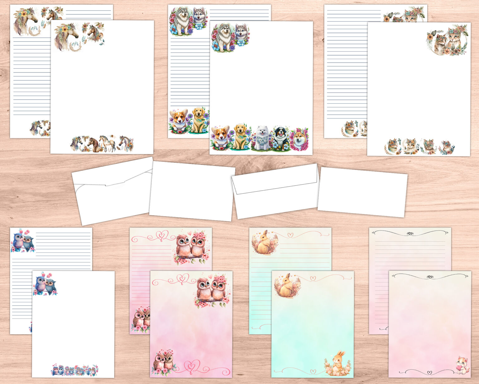 Animals Theme Stationary Set Bundle, Printable Cute Stationary Kits ...