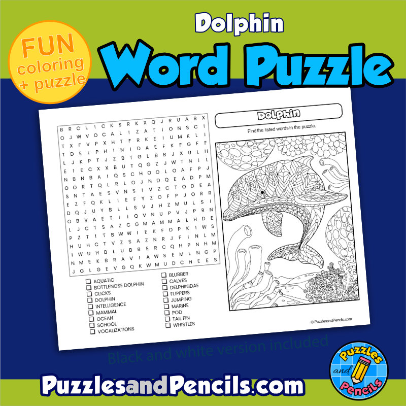 Dolphin Word Search Puzzle | Marine Life Wordsearch | Made By Teachers