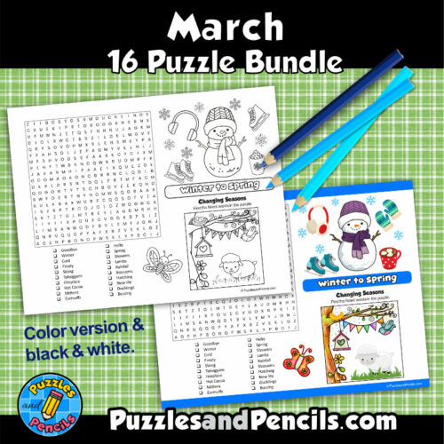 March Word Search Puzzle Activity BUNDLE | 16 Wordsearch Puzzles | Made ...
