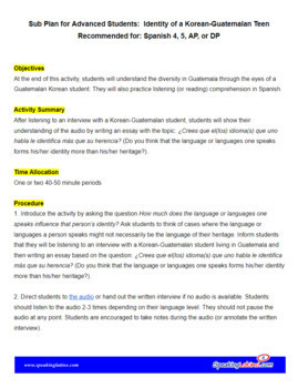 Identity of a Korean-Guatemalan Teen - Emergency Sub Plan for Spanish ...