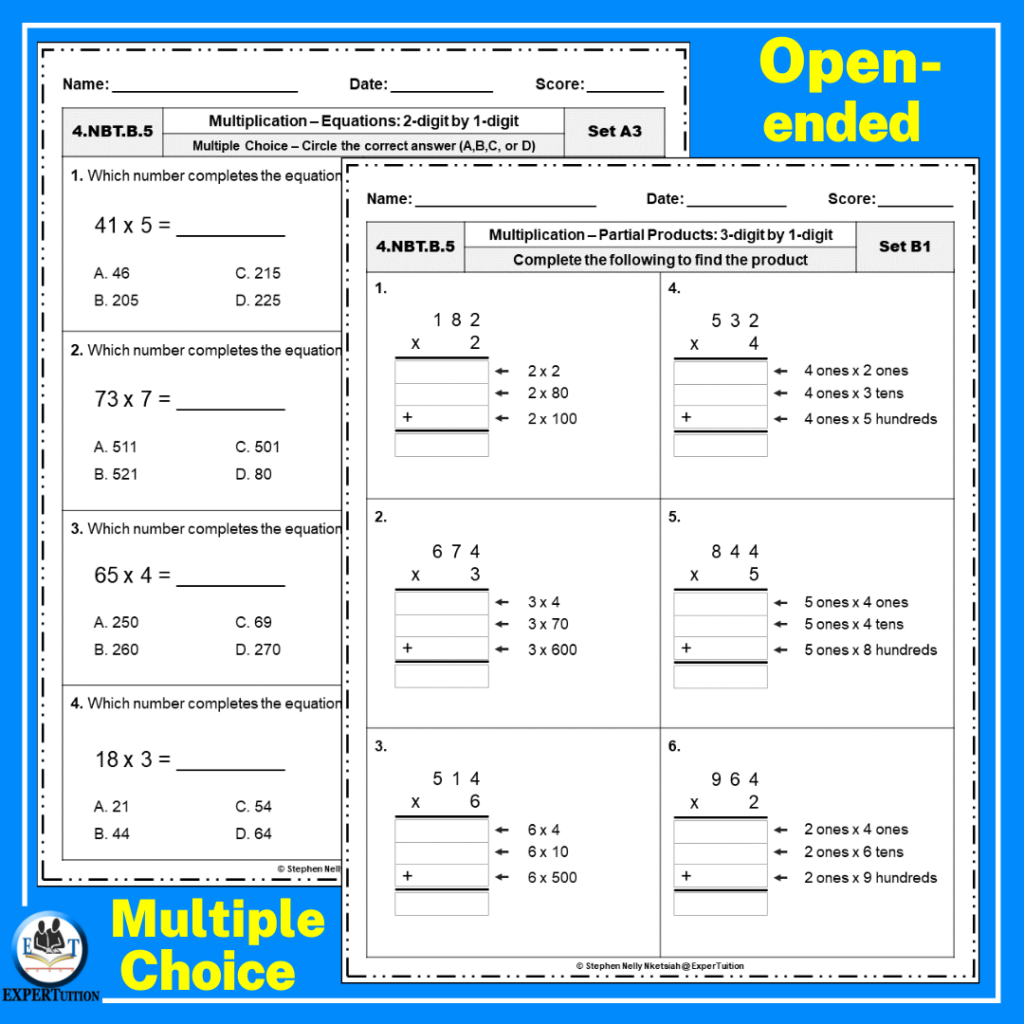 Multi-Digit Multiplication Worksheets Bundle | 2 3 4 by 1 digit, 2 by 2 ...