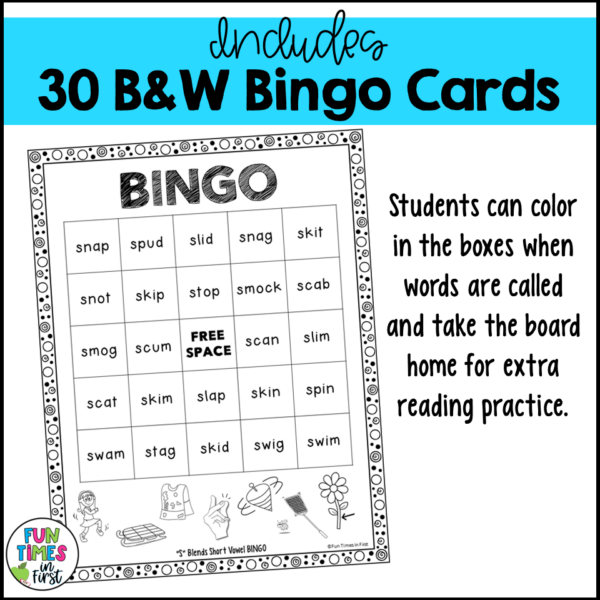 S Blends Short Vowels Bingo Game: No Prep Phonics Games - 1st Grade ...