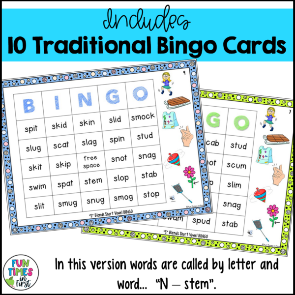 S Blends Short Vowels Bingo Game: No Prep Phonics Games - 1st Grade ...