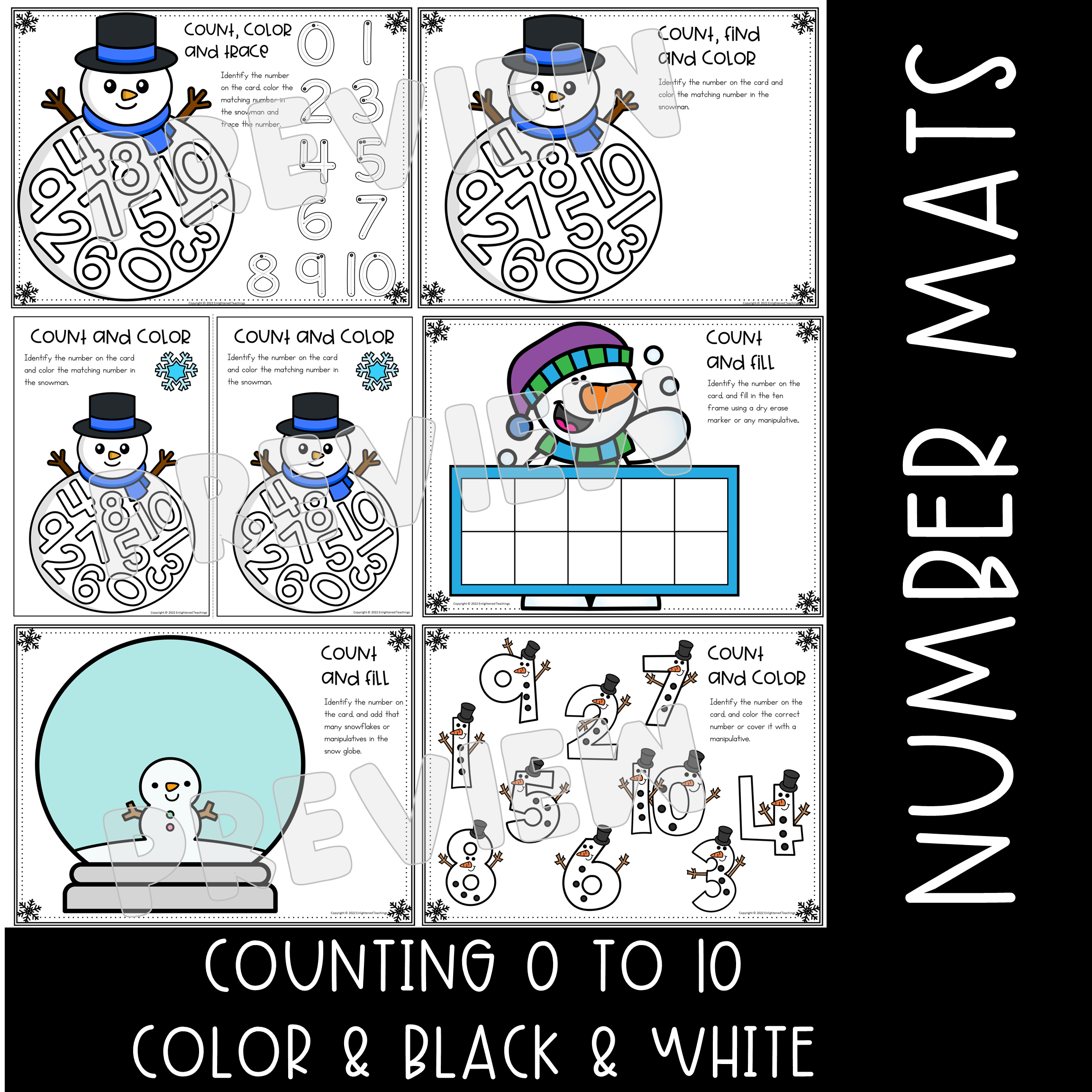 Winter Subitizing Number Mats Snowman Counting Winter Number Sense ...