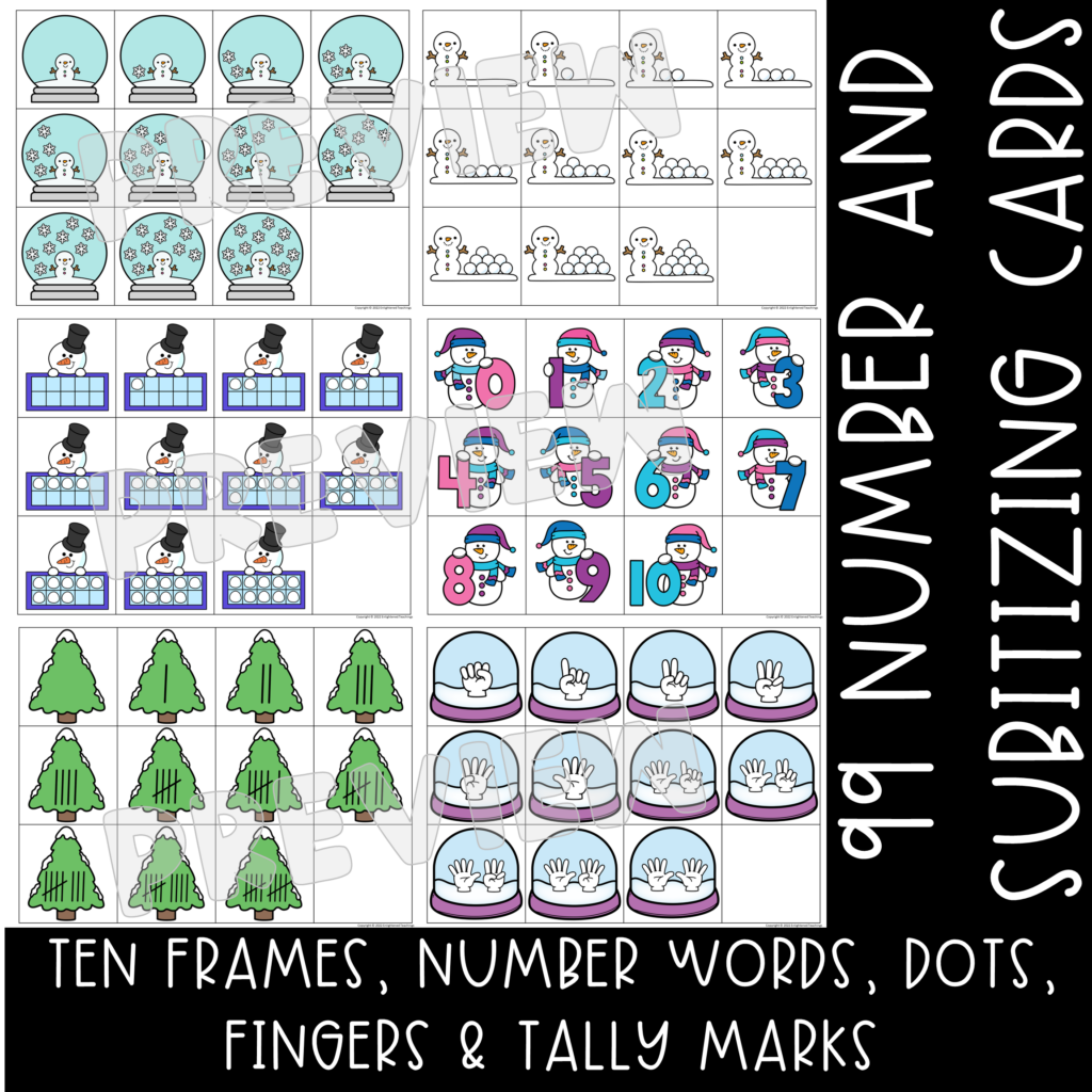 Winter Subitizing Number Mats Snowman Counting Winter Number Sense ...