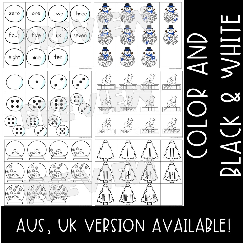 Winter Subitizing Number Mats Snowman Counting Winter Number Sense ...