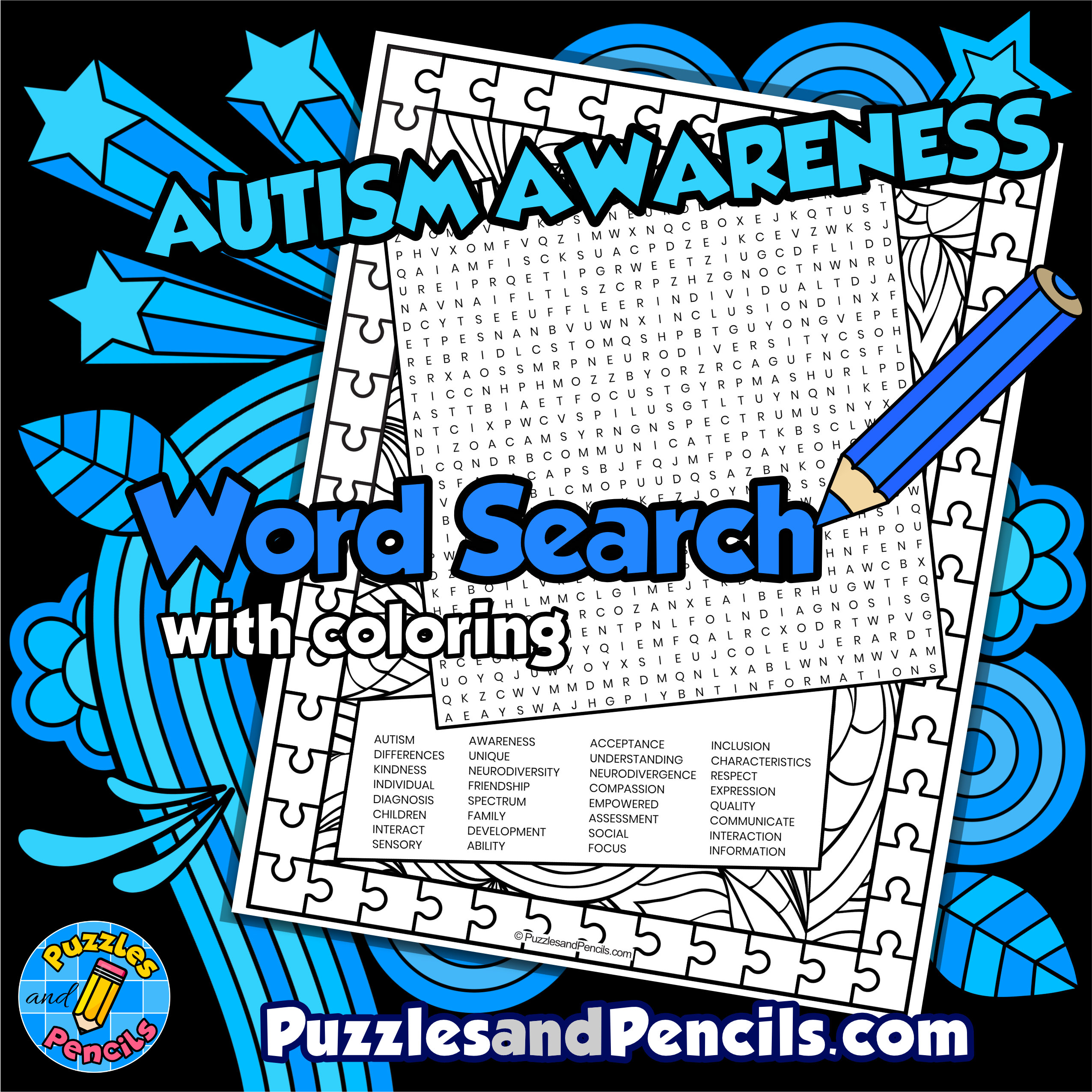Autism Awareness Word Search Puzzle With Coloring Wordsearch Made