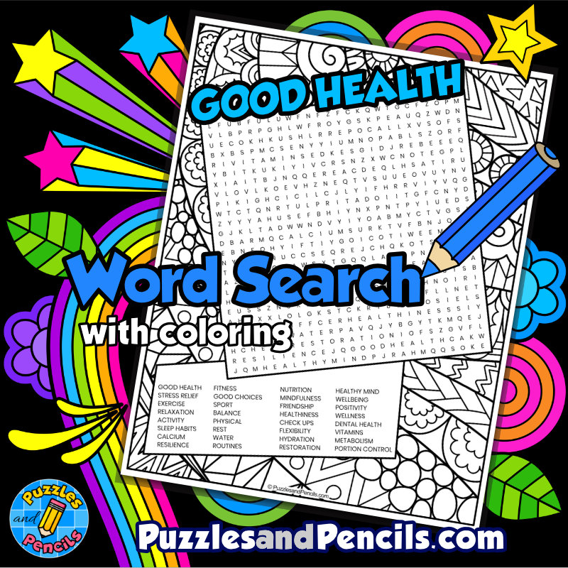 Good Health Word Search Puzzle with Coloring | Health and Wellbeing ...