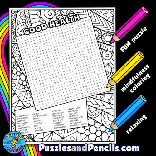 Good Health Word Search Puzzle with Coloring | Health and Wellbeing ...