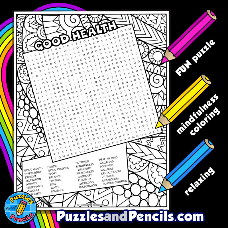 Good Health Word Search Puzzle with Coloring | Health and Wellbeing ...