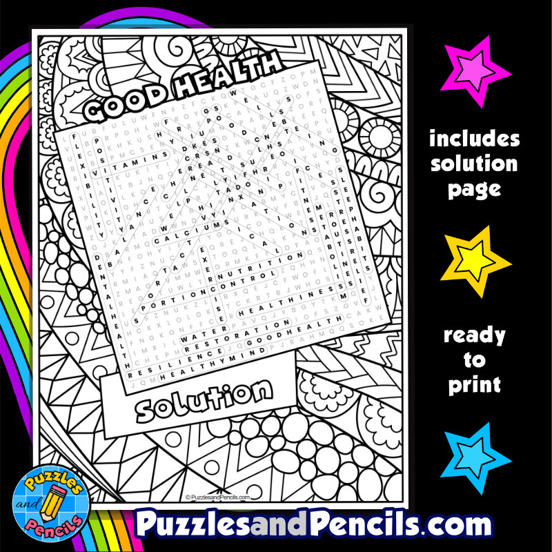 Good Health Word Search Puzzle with Coloring | Health and Wellbeing ...