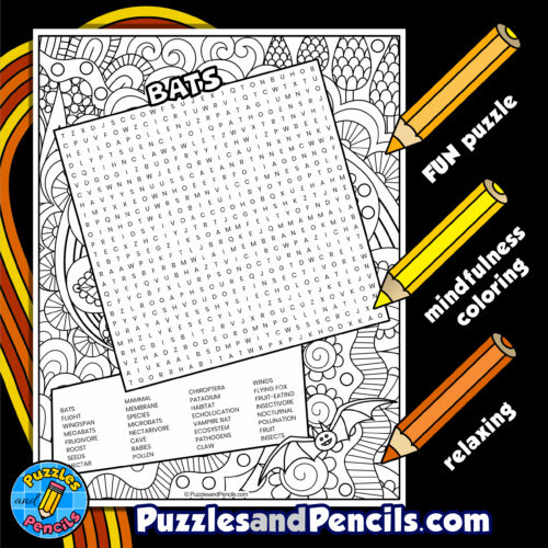 Bats Word Search Puzzle with Coloring | Wildlife Wordsearch | Made By ...