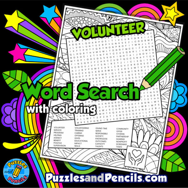 Volunteer Word Search Puzzle with Coloring | Volunteering Wordsearch ...