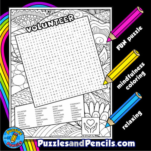 Volunteer Word Search Puzzle with Coloring | Volunteering Wordsearch ...