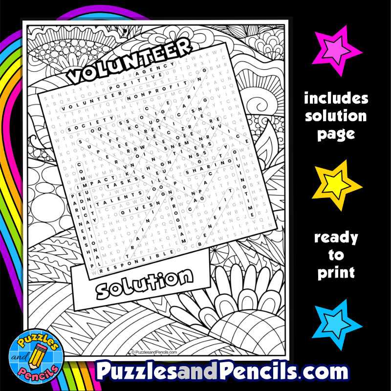Volunteer Word Search Puzzle with Coloring | Volunteering Wordsearch ...
