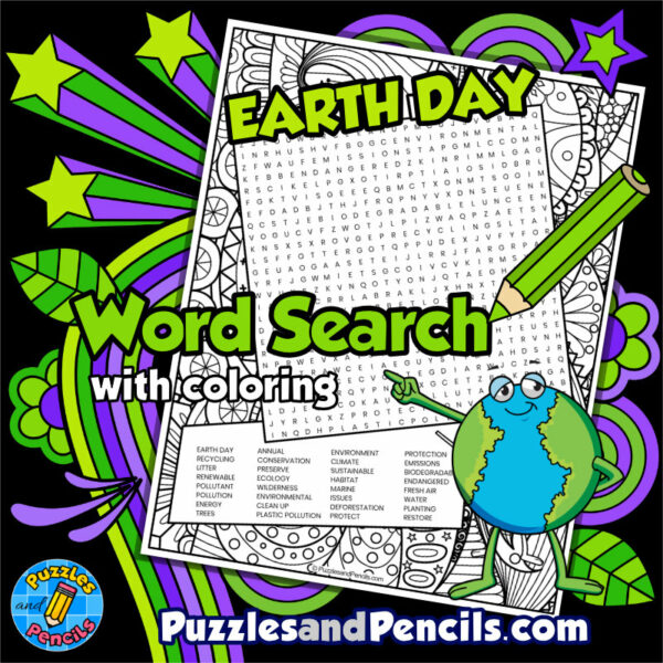 Earth Day Word Search Puzzle with Coloring | Environment Wordsearch ...