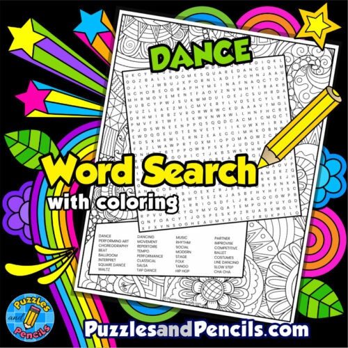 Dance Word Search Puzzle with Coloring | Dancing Wordsearch | Made By ...