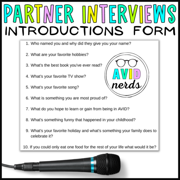 AVID Icebreaker Partner Interview Introductions Form for Team Building ...