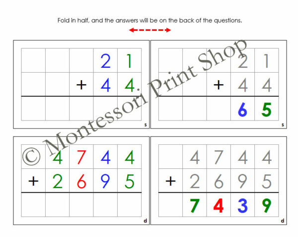 Addition Command Cards - Montessori Math Task Cards (Color-Coded ...