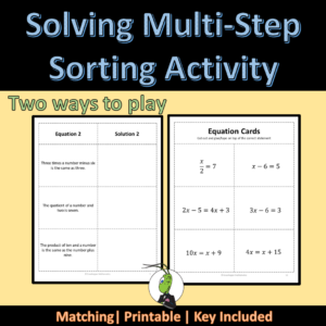 Solving Equations Sorting Activity | Verbal Equations and Algebraic ...