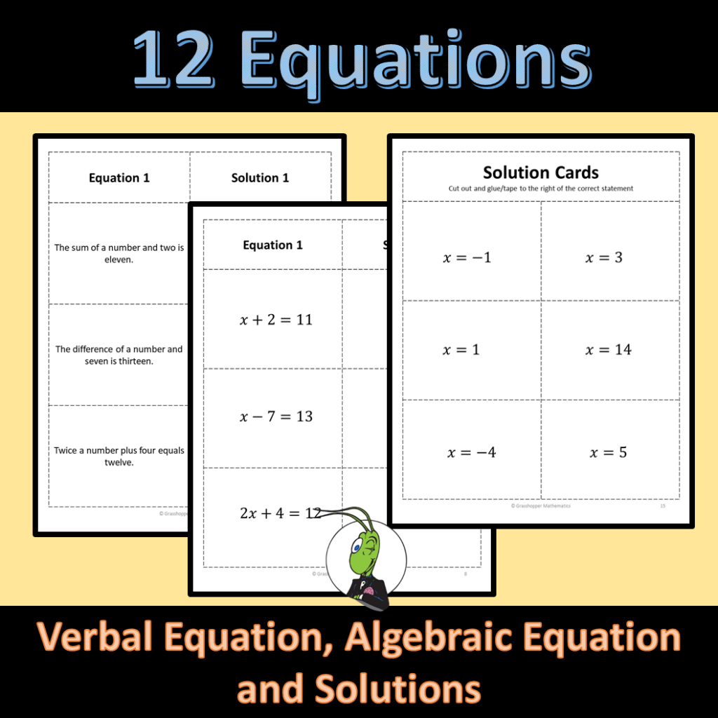 Solving Equations Sorting Activity | Verbal Equations and Algebraic ...