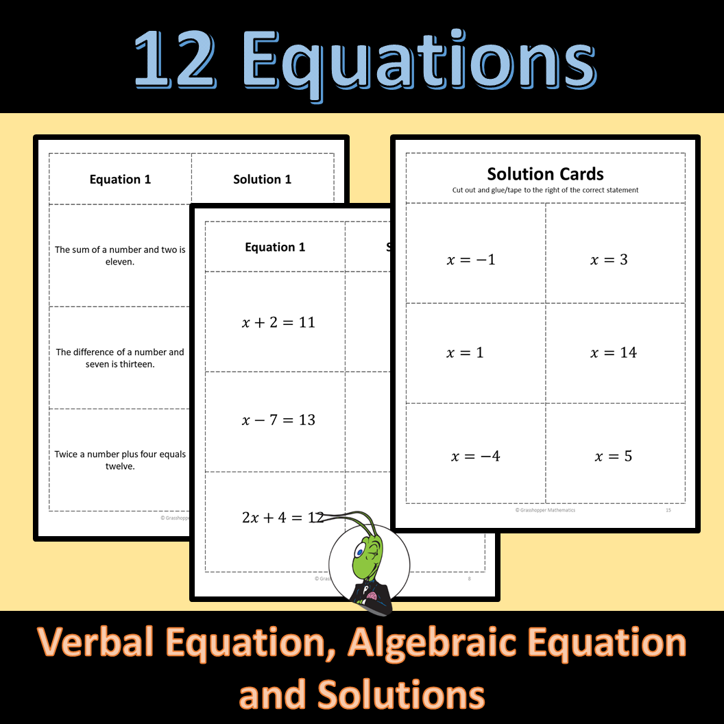 Solving Equations Sorting Activity | Verbal Equations and Algebraic ...