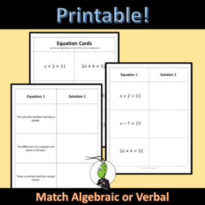 Solving Equations Sorting Activity | Verbal Equations and Algebraic ...