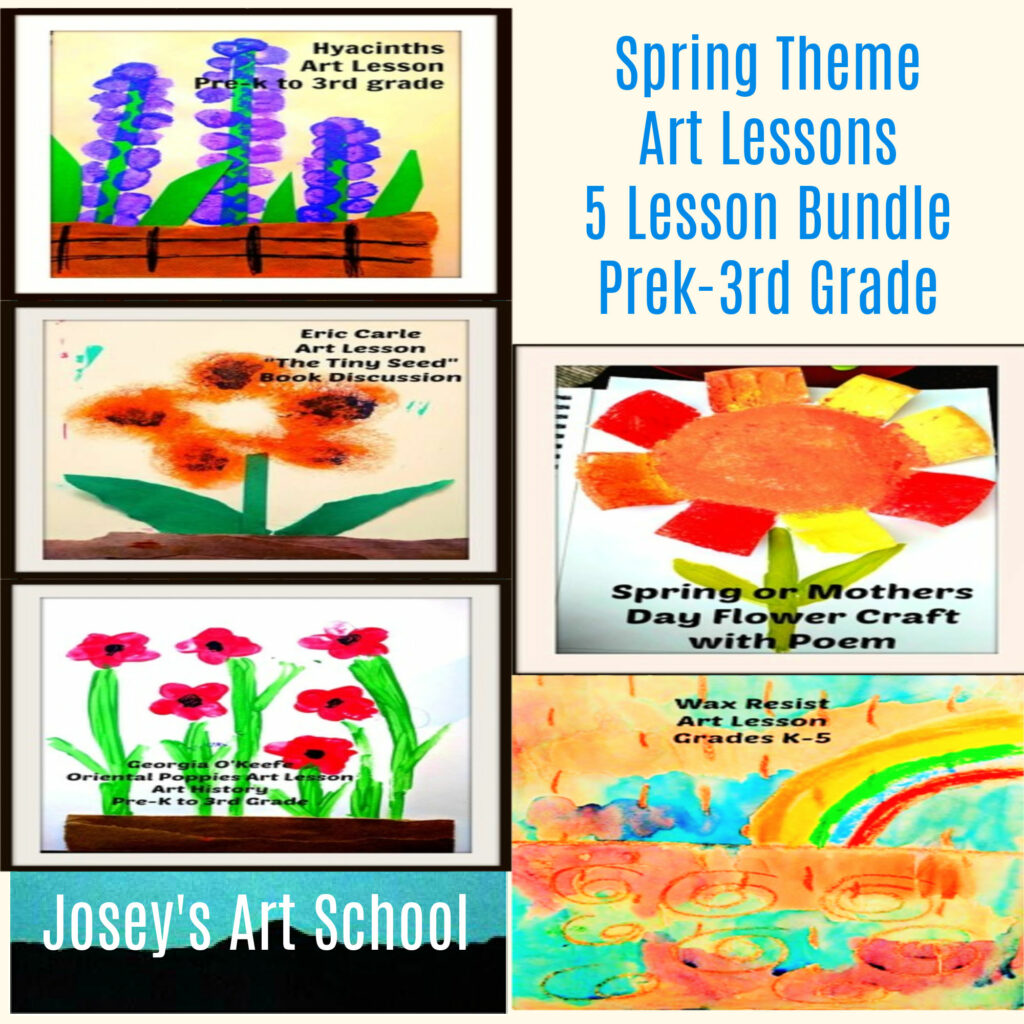 Spring Bundle Flower Art lessons 5 Lesson PRE-K -3rd Grade Paint Create ...