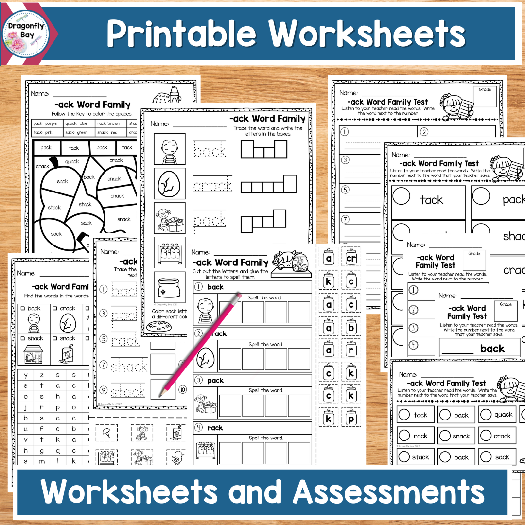 ack Short A Word Family Phonics Blending Printable Worksheets Centers ...